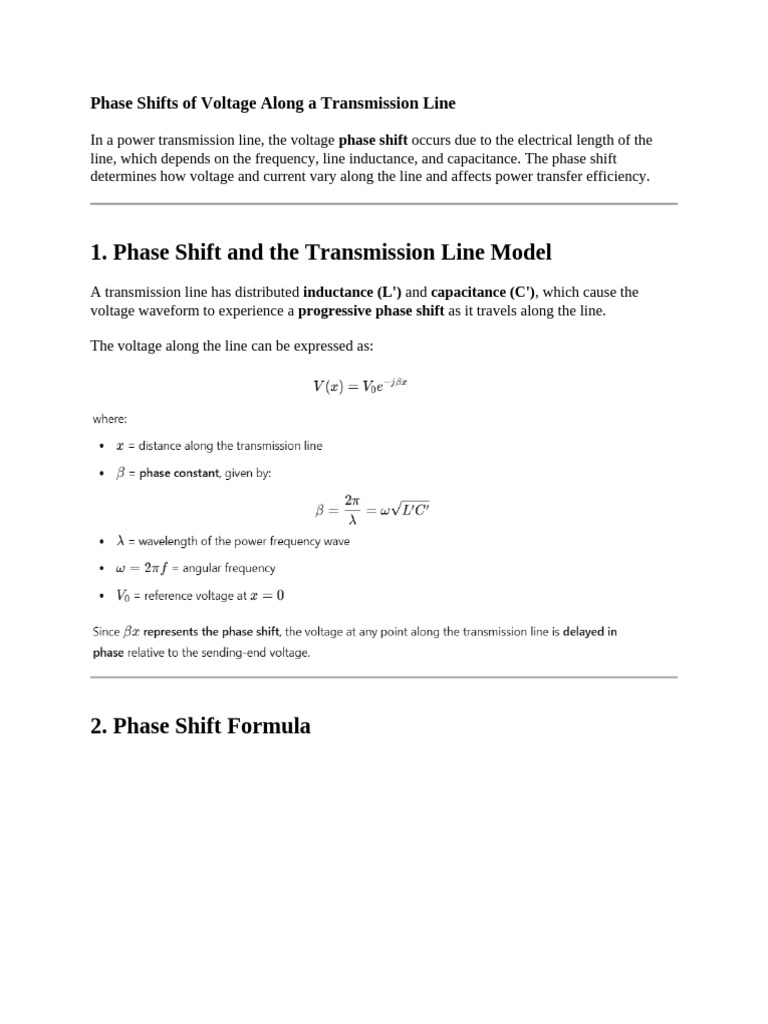 Voltage Phase Shifts in Transmission Lines | PDF