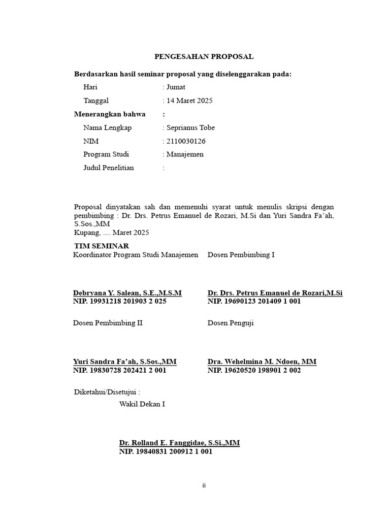 Lembar PENGESAHAN PROPOSAL | PDF