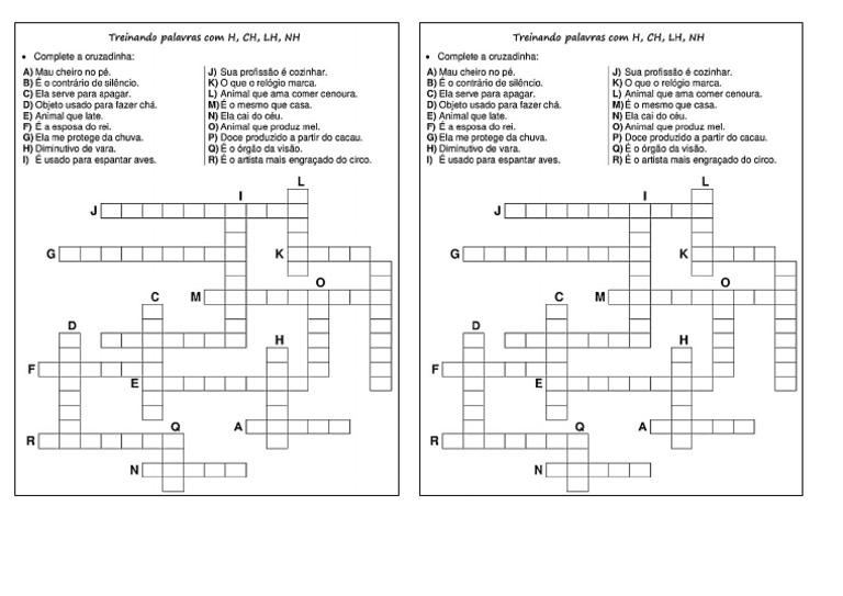 Cruzadinha Ortografica H LH CH NH | PDF