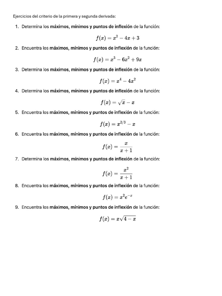 Ejercicios de Optimización y Criterios Derivadas | PDF | Optimización Matemática
