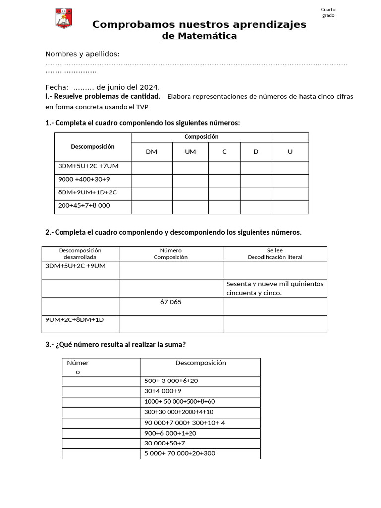 Comprobamos Nuestros Aprendizajes de Matemática | PDF