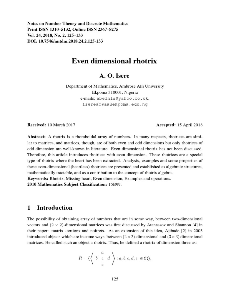 Even-Dimensional Rhotrices Explained | PDF | Matrix (Mathematics ...