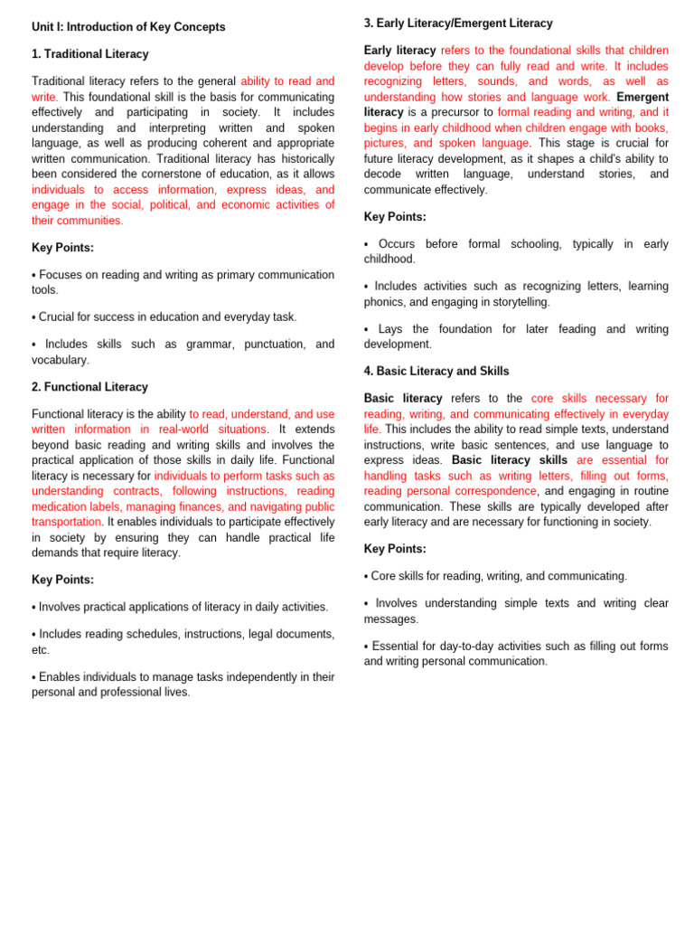 Understanding Key Literacy Concepts | PDF | Literacy | Learning