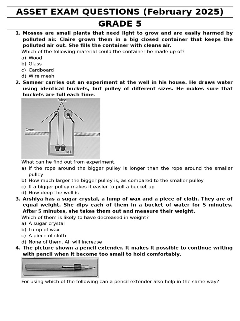 Class 5 ASSET Exam Answer Key | PDF | Foods | Water