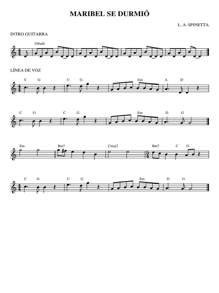 L.A.Spinetta - Maribel (partitura de guitarra y voz) | PDF