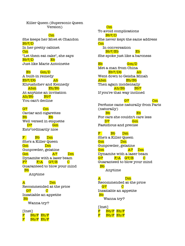 Killer Queen Chords - Wembley Version | PDF