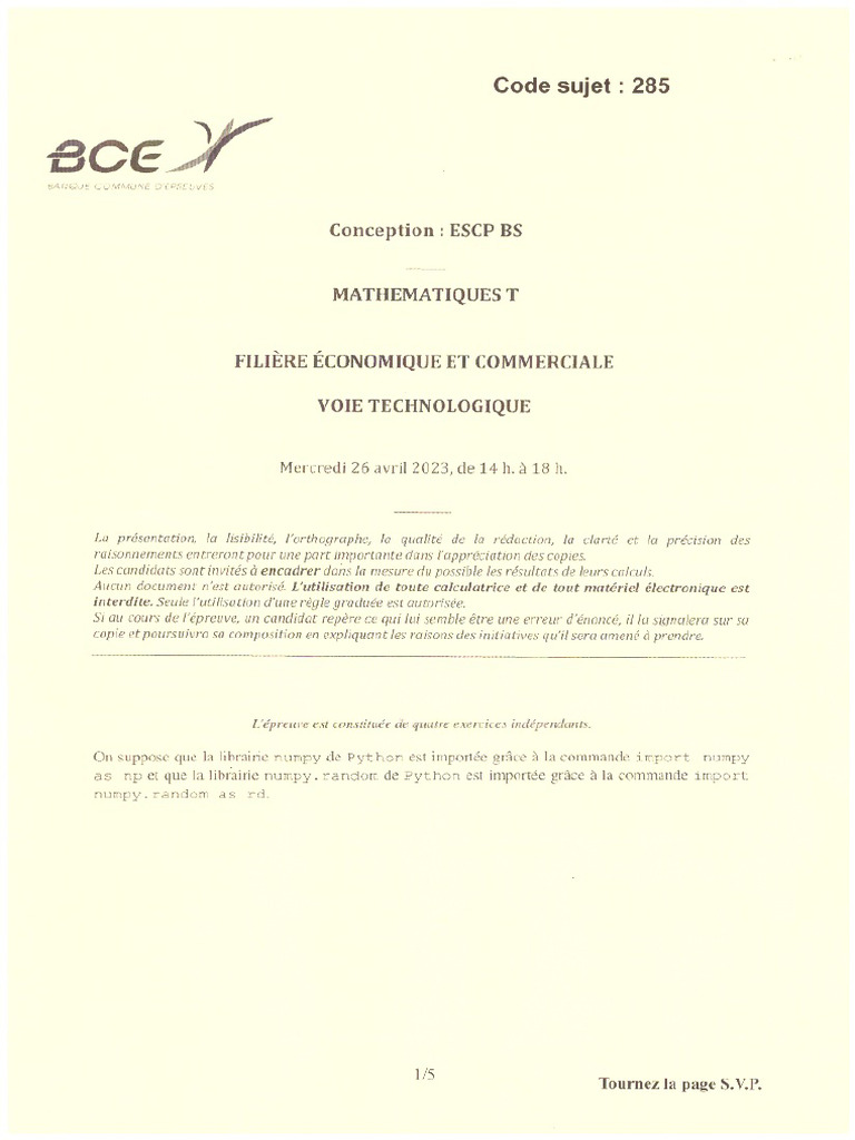 2023 ESCP Sujet_285 | PDF