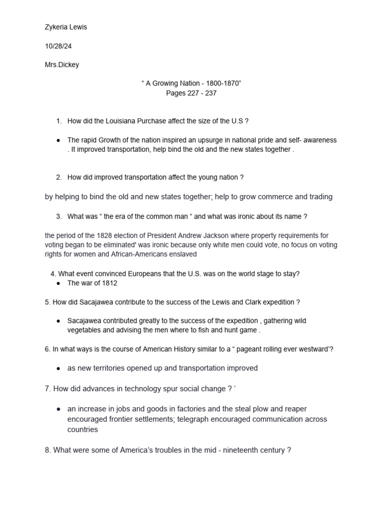 A Growing Nation - 1800-1870 | PDF | Romanticism