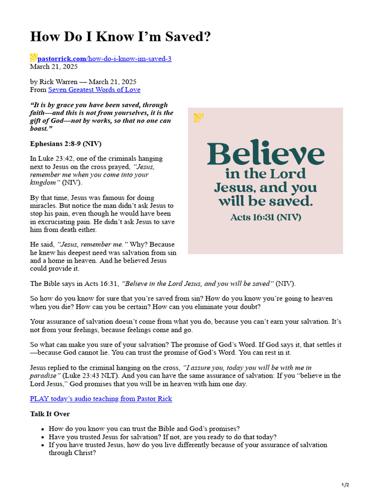 Assurance of Salvation Explained | PDF | Salvation | Jesus