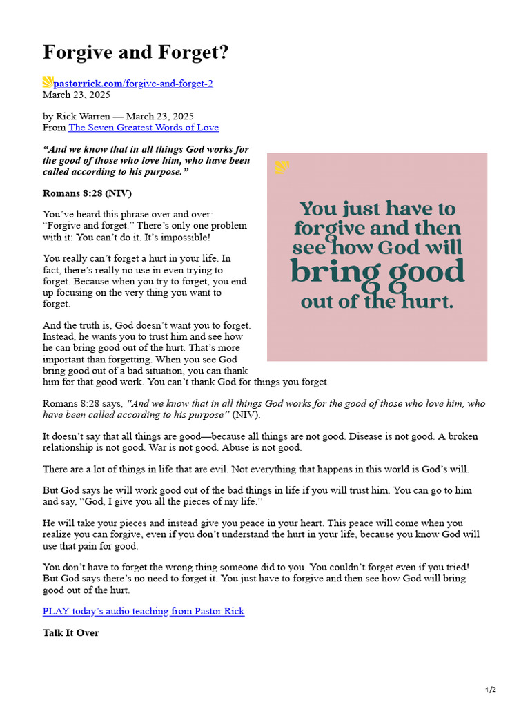 Forgive and Forget | PDF | Forgiveness | Eternal Life (Christianity)