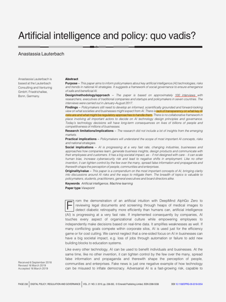 AI Policy - Quo Vadis | PDF | Artificial Intelligence | Intelligence (AI) & Semantics