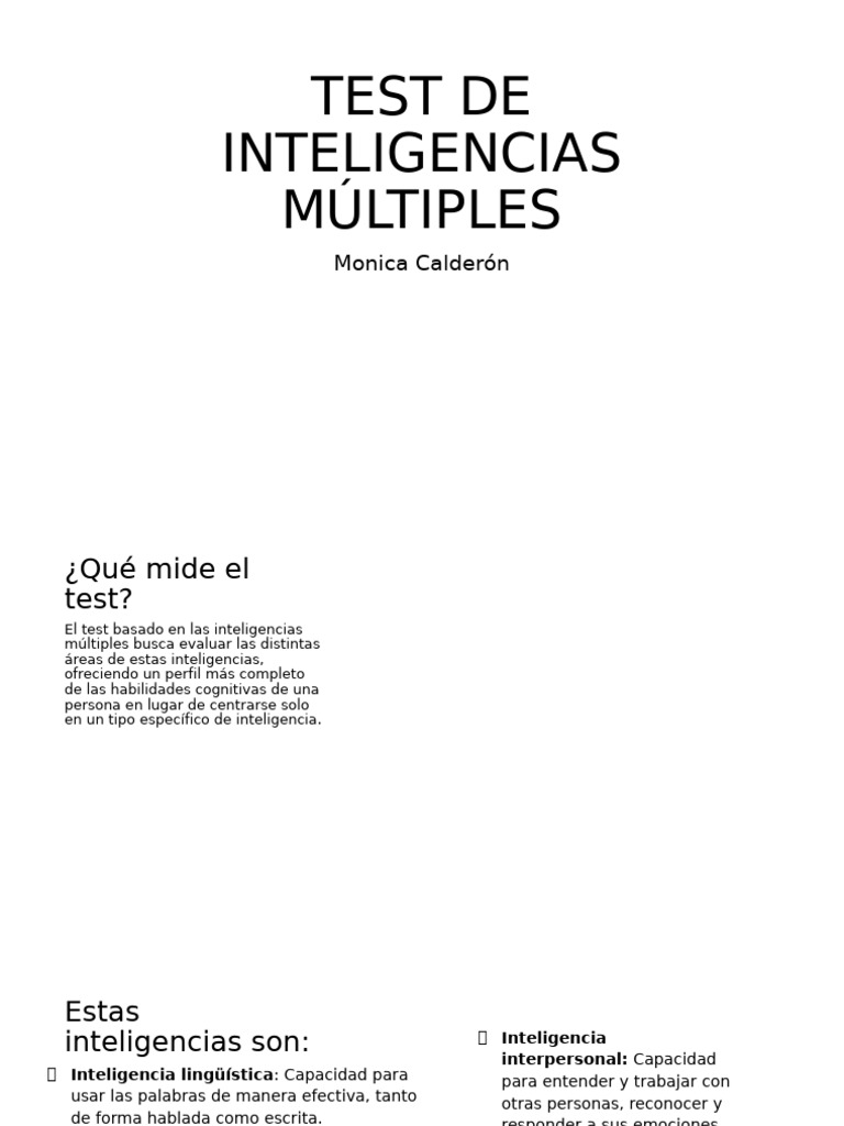 Test de Inteligencias Múltiples: Guía y Calificación | PDF