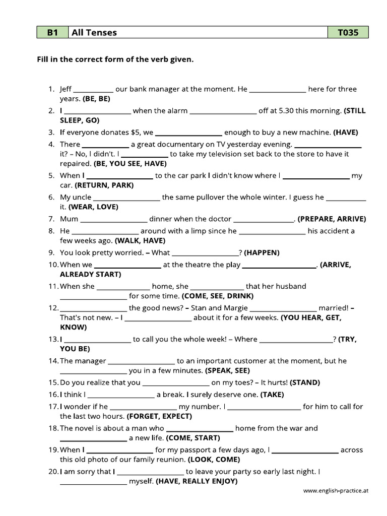 5th Year Class 1 Tenses | PDF