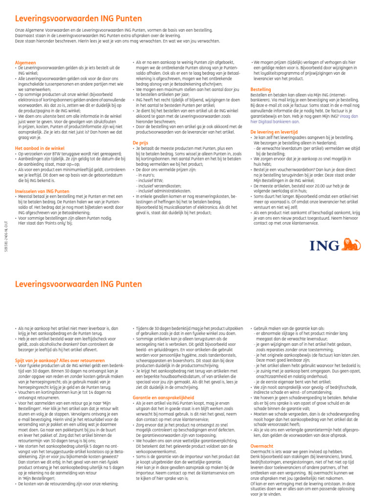 Leveringsvoorwaarden ING Punten Vanaf 1 Augustus 2024 | PDF