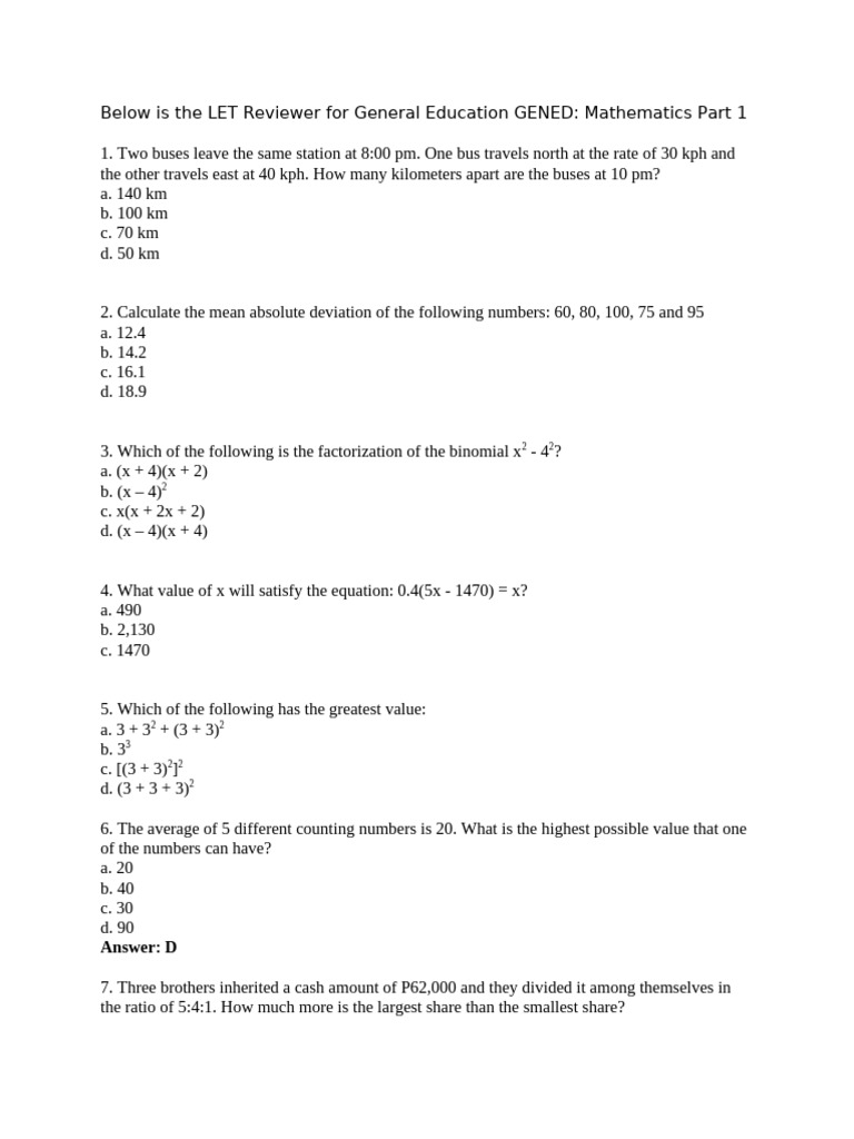 LET Reviewer: General Education Math | PDF | Euclidean Geometry ...