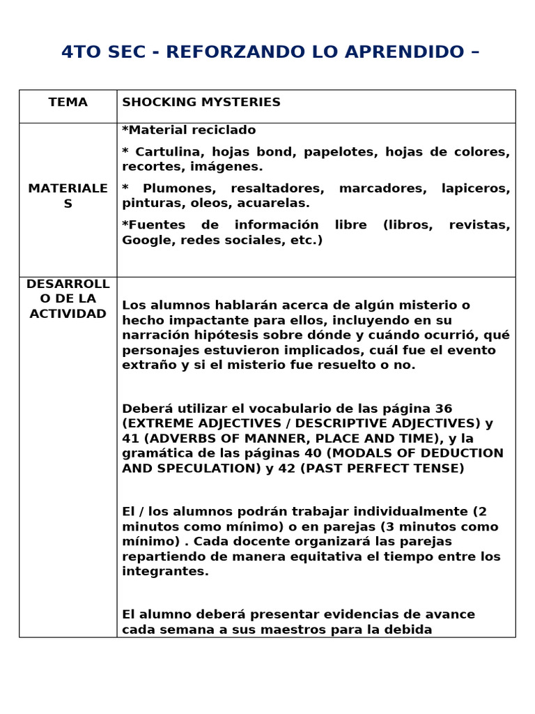 INGLES - 4TO SEC | PDF