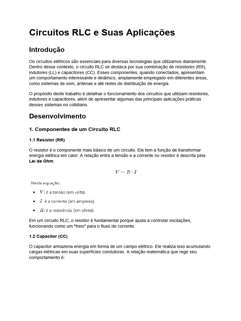 Circuitos RLC: Funcionamento e Aplicações | PDF | Rede elétrica | Capacitor