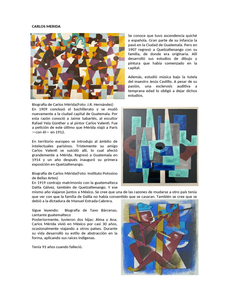 Biografía de Carlos Mérida, pintor guatemalteco | PDF | Guatemala | Las ...