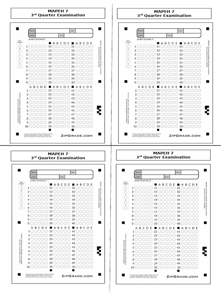 Zip Grade Answer Sheet LONG 1 | PDF