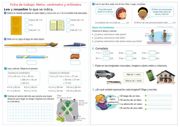 Jueves 26-09-24 Ficha Metro-Centímetro y Milímetro | PDF