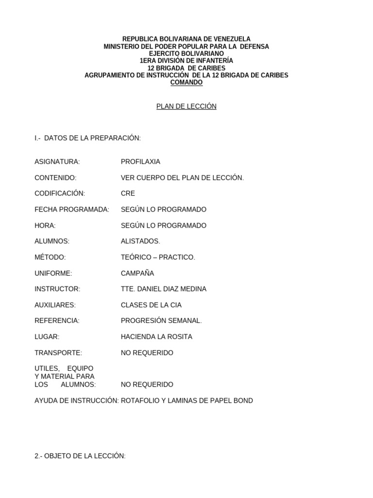 Plan de Leccion de Profilaxia | PDF | Militar