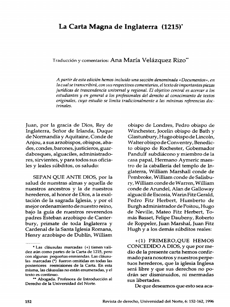 La Carta Magna de Inglaterra 1215 | PDF