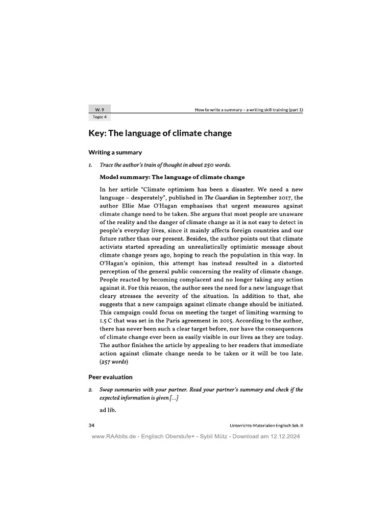 E 11 Summary Model Text Climate Change | PDF
