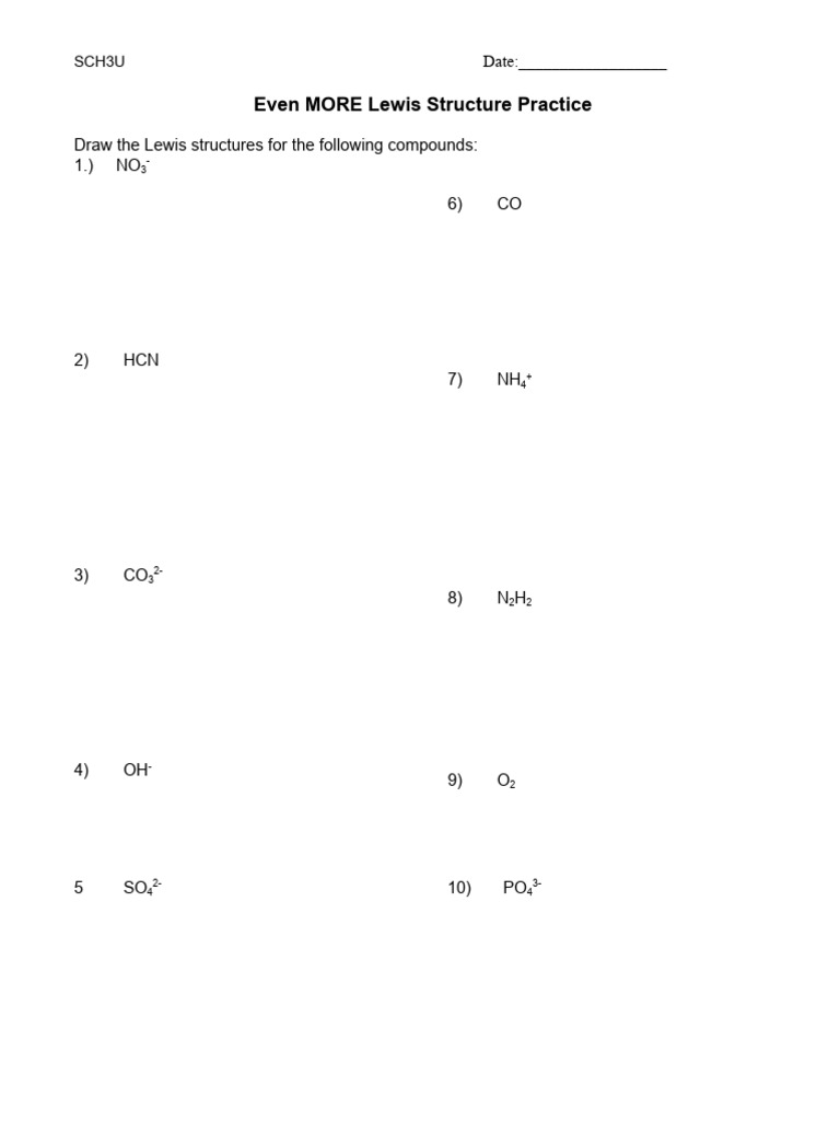 Extra Lewis Structure Worksheet 2 | PDF