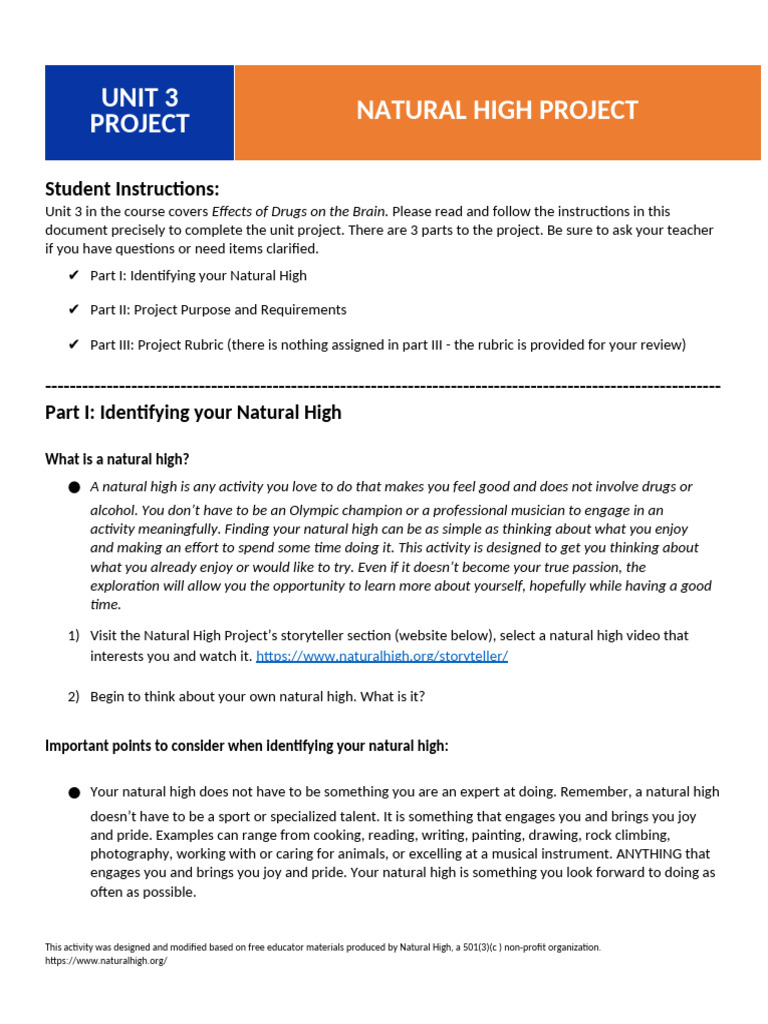 Natural High Project Student Guide | PDF | Learning