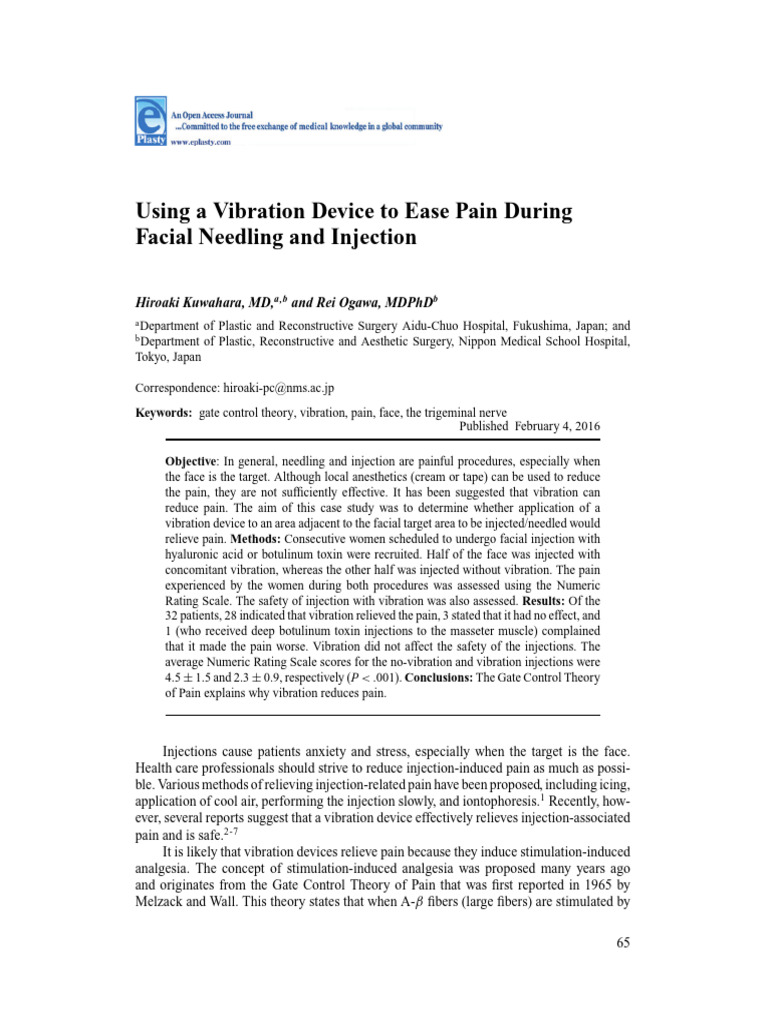 Vibration Tool Reduces Injection Pain | PDF | Pain | Injection (Medicine)