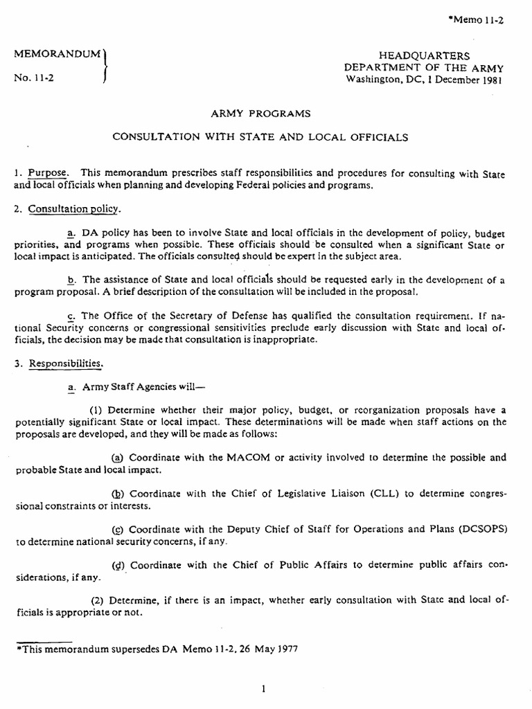 DA Memo 11-2 Army Programs Cons - Army | PDF | Memorandum | Government