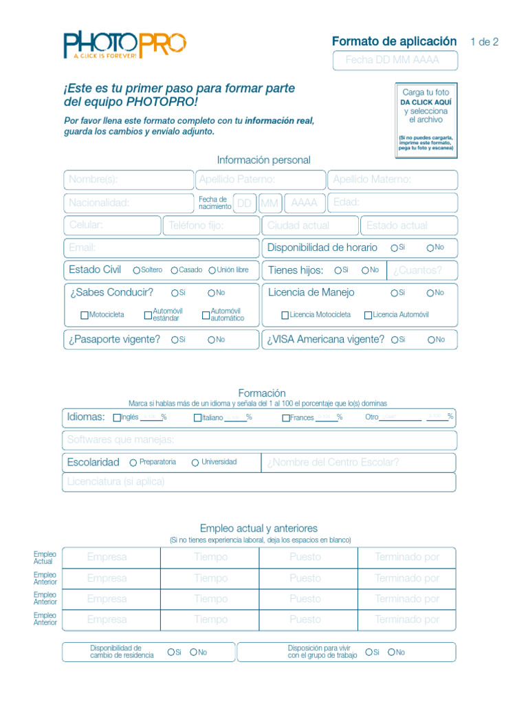 Formato de Aplicacion - Form - Vacio | PDF
