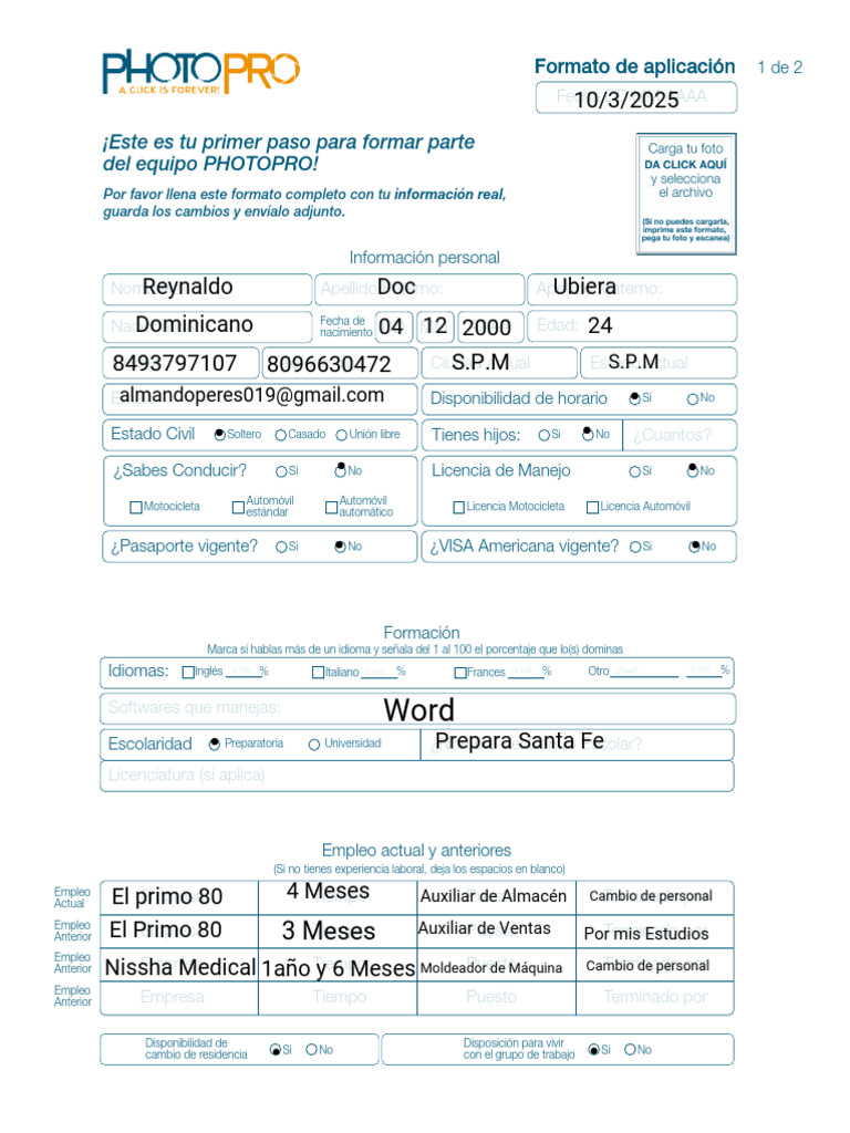 Formato de Aplicacion - Form - Vacio | PDF