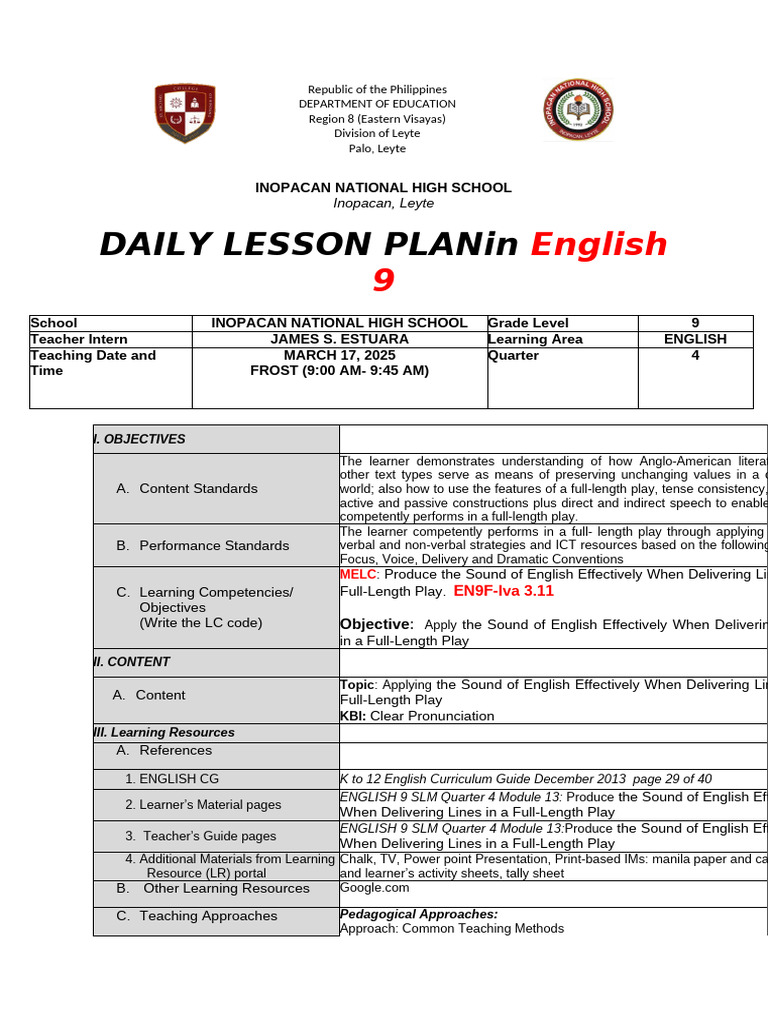 English 9 Quarter 4 L P Day 19 | PDF | Vowel | Consonant