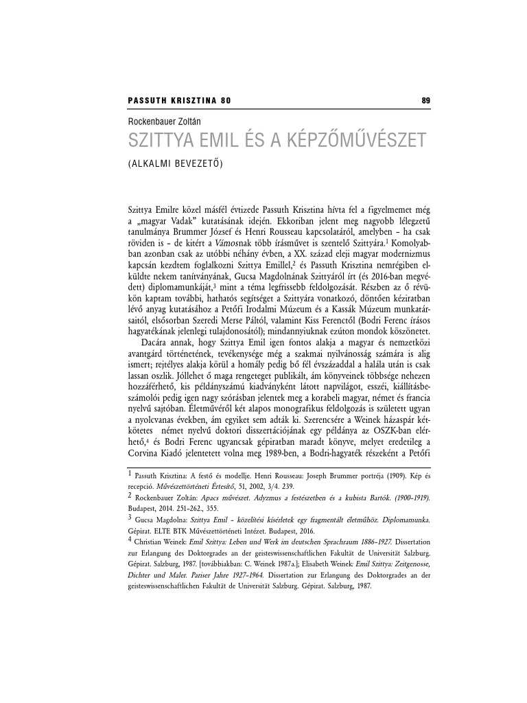 Szittya Emil Es a Kepzomuveszet Emil Szi | PDF