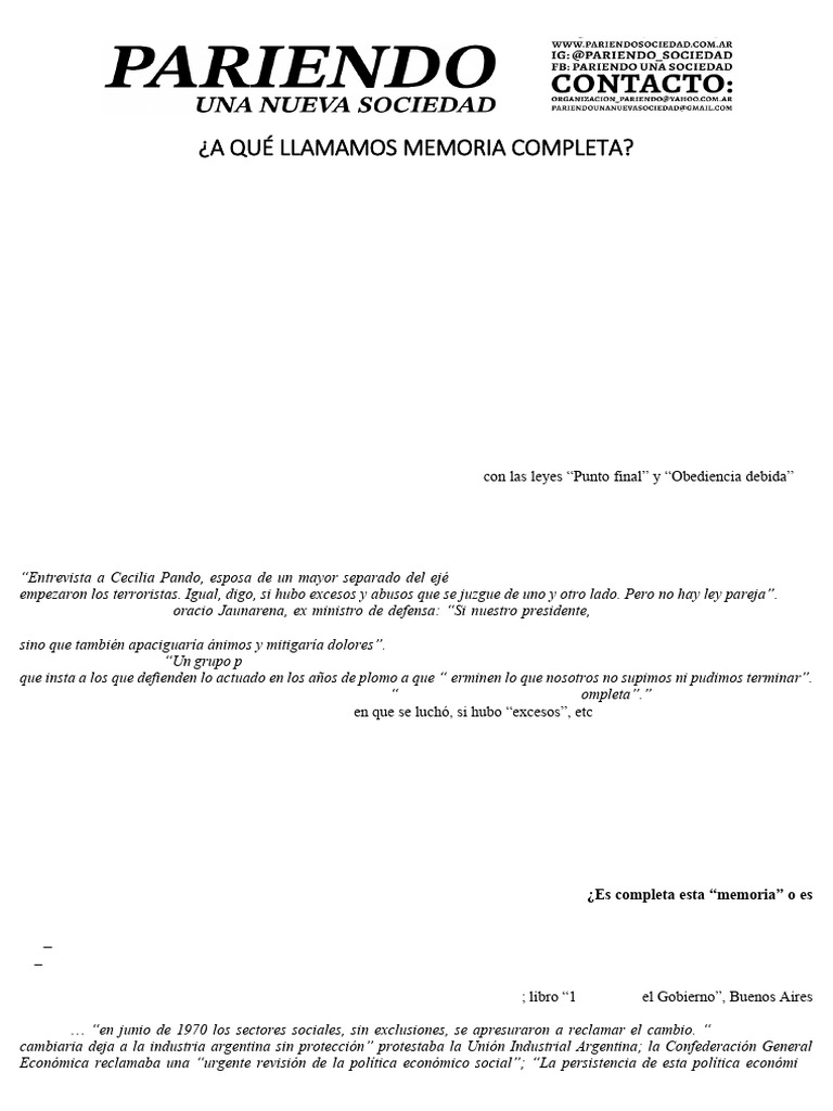 Puns - A Qué Llamamos Memoria Completa - 2006 C | PDF | Argentina