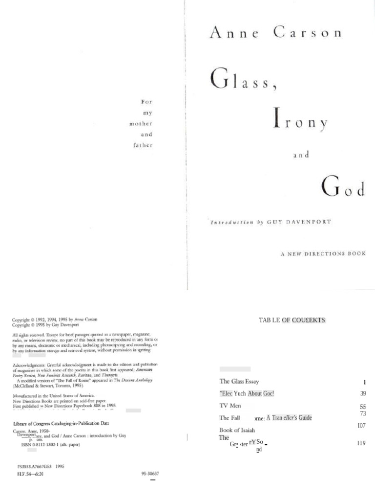 Anne Carson Glass Irony and God | PDF