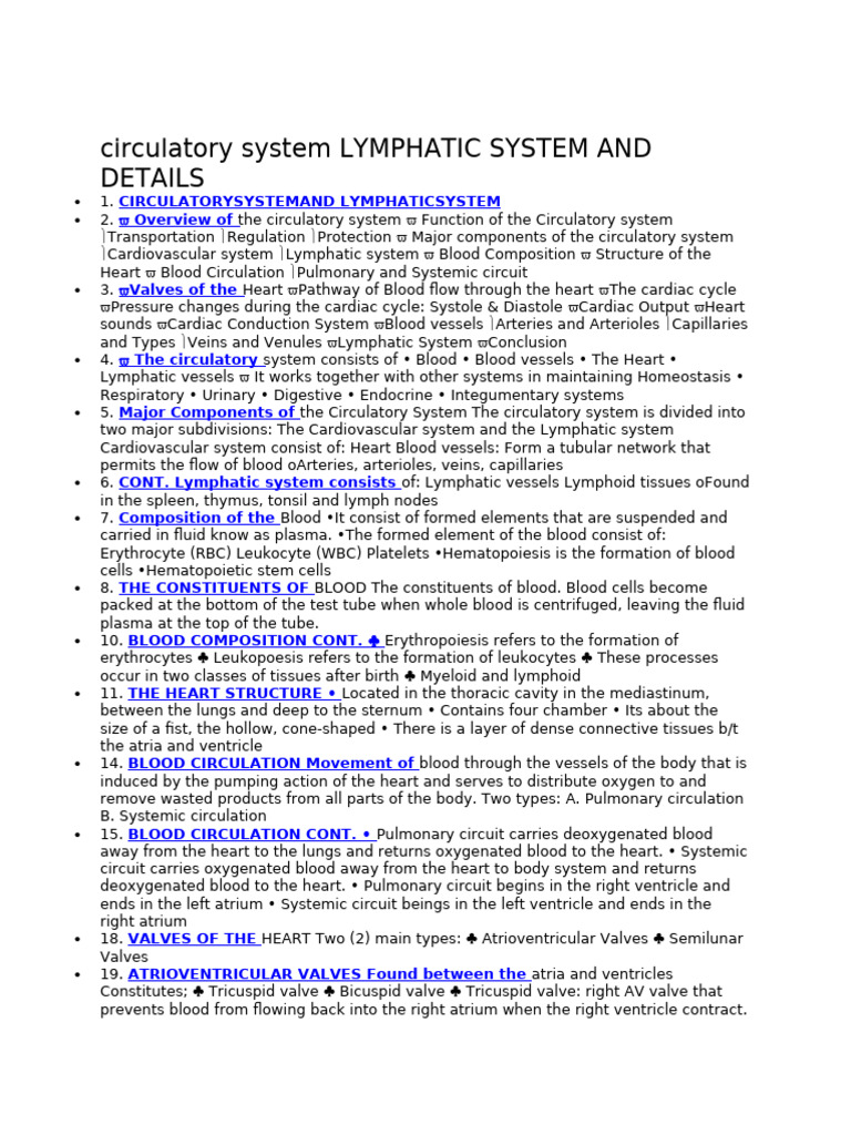 Circulatory System Lymphatic System and Details | PDF | Diastole ...