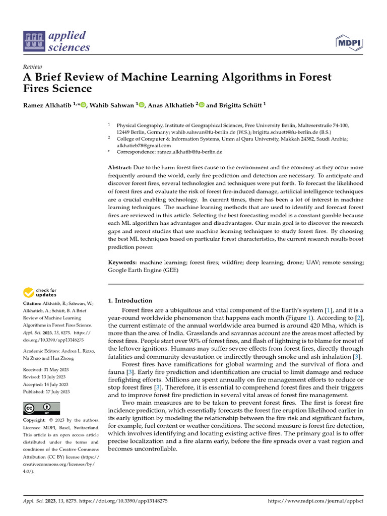 A Brief Review of Machine Learning Algorithms in Forest Fires Science | PDF | Machine Learning ...