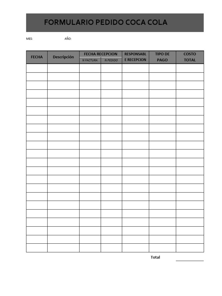 Formulario Pedido Coca Cola | PDF