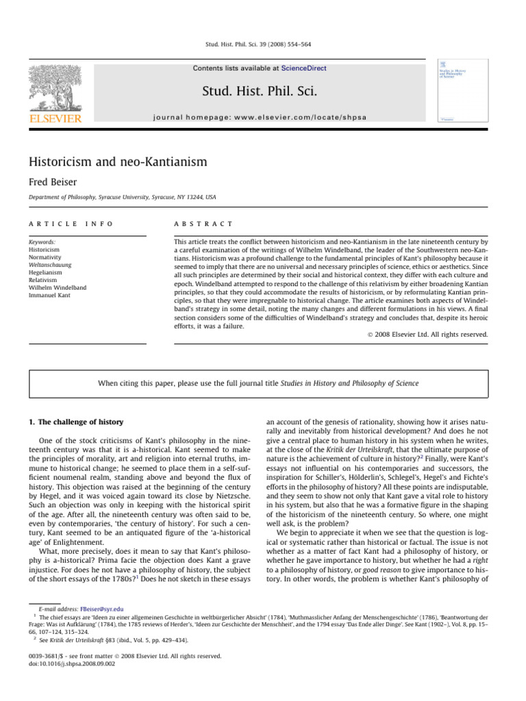 Historicism vs. Neo-Kantianism Debate | PDF | Immanuel Kant | Noumenon