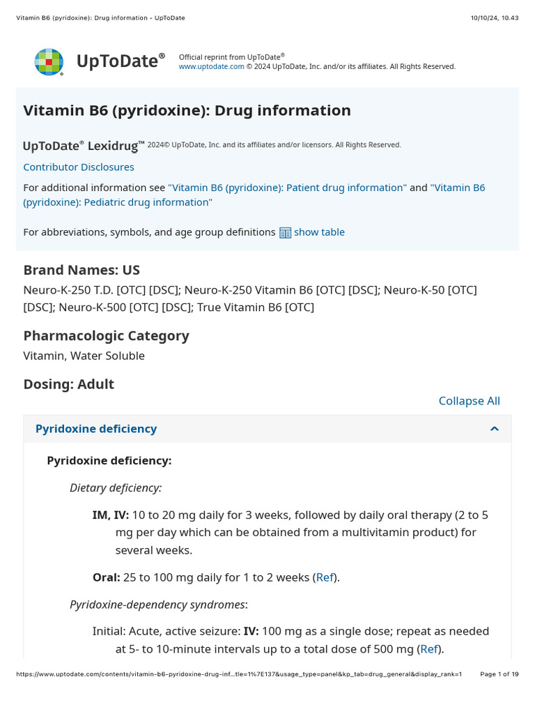 Vitamin B6 (Pyridoxine) Dosage Guide | PDF | Dose (Biochemistry ...