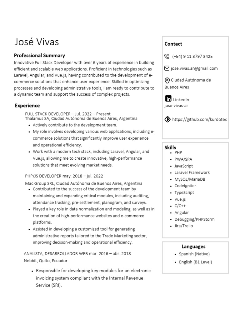 English CV 2025 Jose Vivas PDF | PDF | Web Application | Information ...