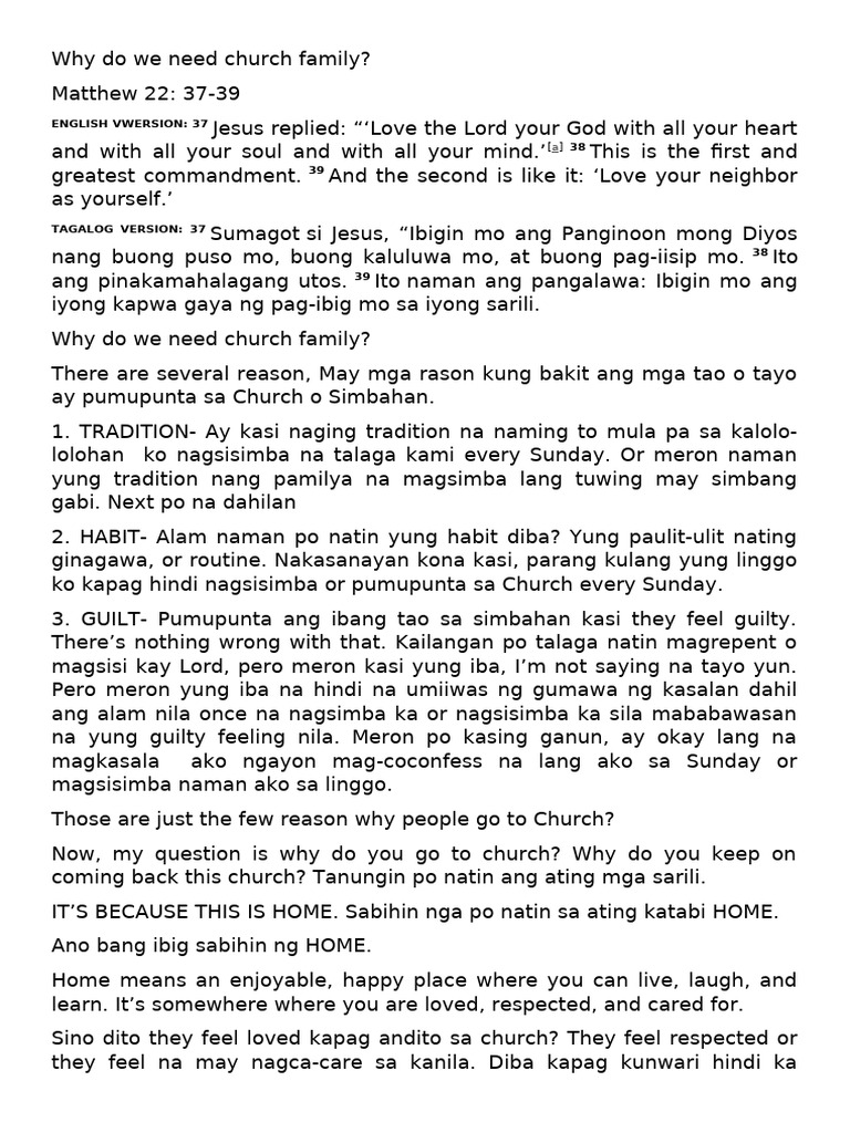 Sermon Ko To Why Do We Need Church Family | PDF