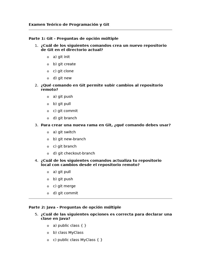 Examen Teórico de Programación y Git | PDF | Herencia (Programación Orientada a Objetos) | Java ...