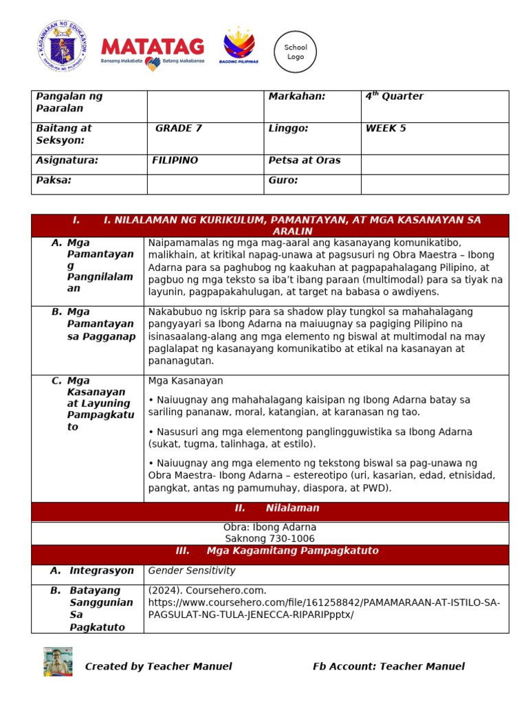 Fil 7 Q4 W5 Cot | PDF
