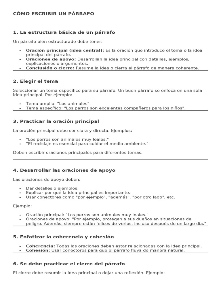 Cómo Escribir un Párrafo Efectivo | PDF | Perros | Oración (Lingüística)