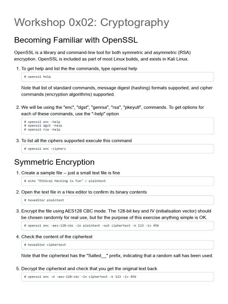 Workshop 0x02 - Cryptography - Cybersecurity Fundamentals - 3308 - 7308 (2024 S1 - Combined ...