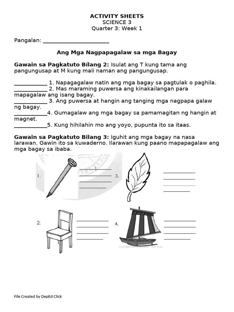 SCIENCE 3 Activity Sheet Q3 W1 | PDF