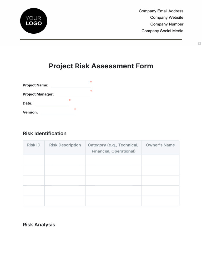 Project Risk Assessment Form Template | PDF